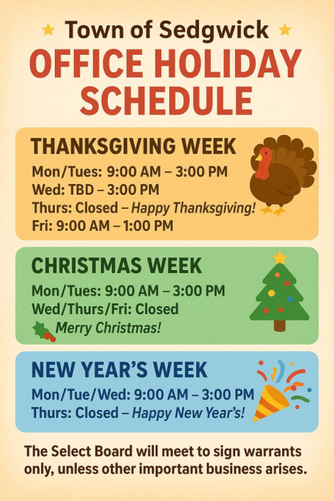 2025 Holiday Office Closure Schedule | Sedgwick, Maine Official Website
